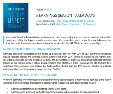 5 Earnings Season Takeaways| Weekly Market Commentary | August 17, 2020 ...